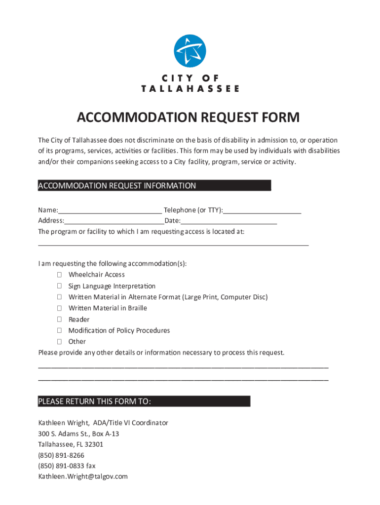 Fillable Online Form - ADA Accomodation Requests. Accommodation Request ...