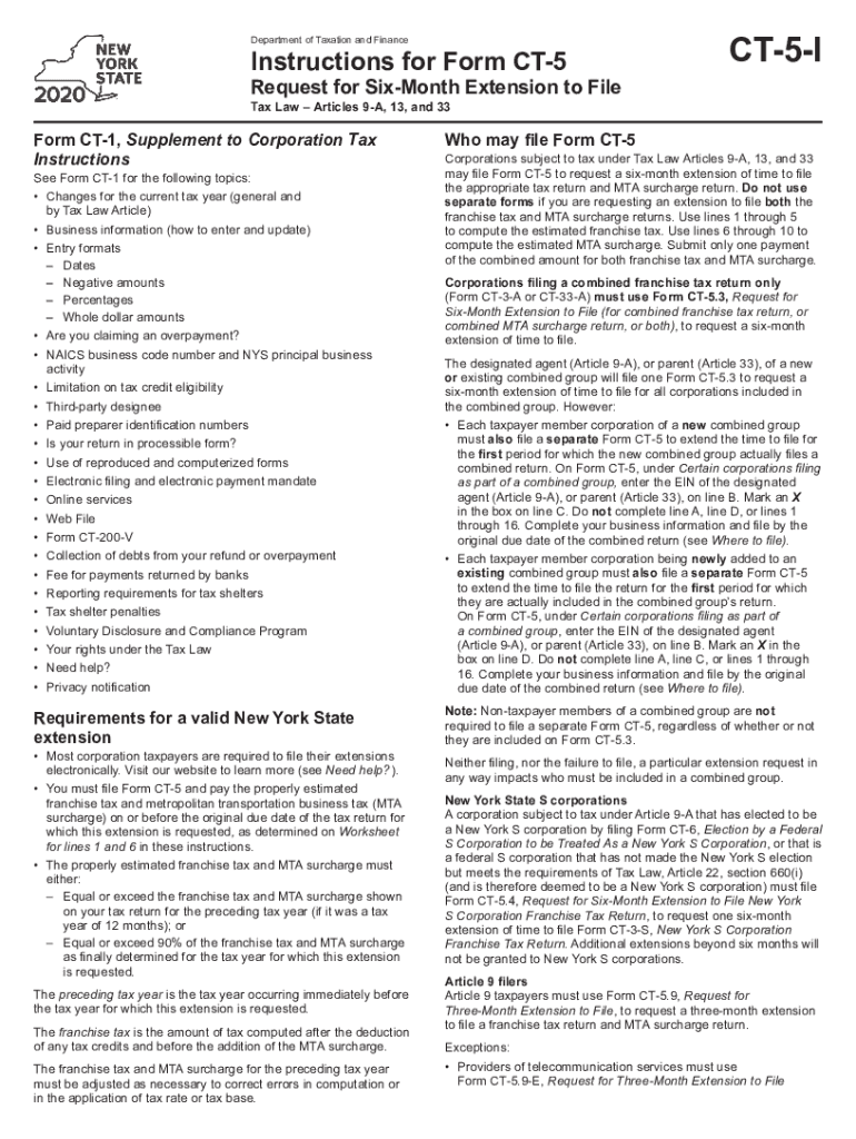 Fillable Online Instructions for Form CT-5 Request for Six-Month ...