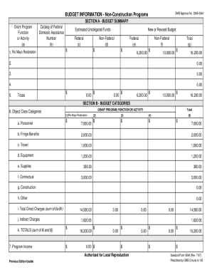 Fillable Online Form SF-424A Budget Non-Construction. SF-424A (Budget ...