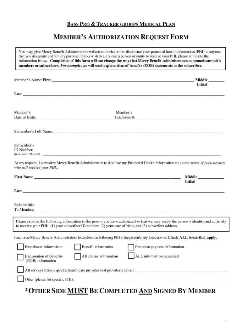 Fillable Online PDF member's authorization request form - Mercy ...