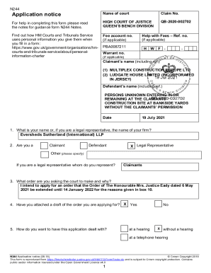 Fillable Online N244 Application notice Name of court Claim No. Fax ...