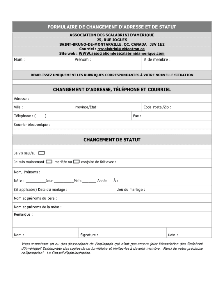 Fillable Online Accueil - Service qubcois de changement d'adresse ...