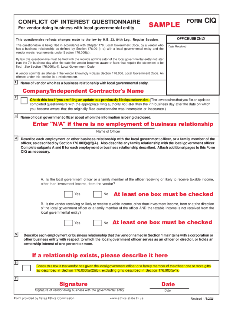 Fillable Online www.galenaparkisd.com cms libCONFLICT OF INTEREST ...
