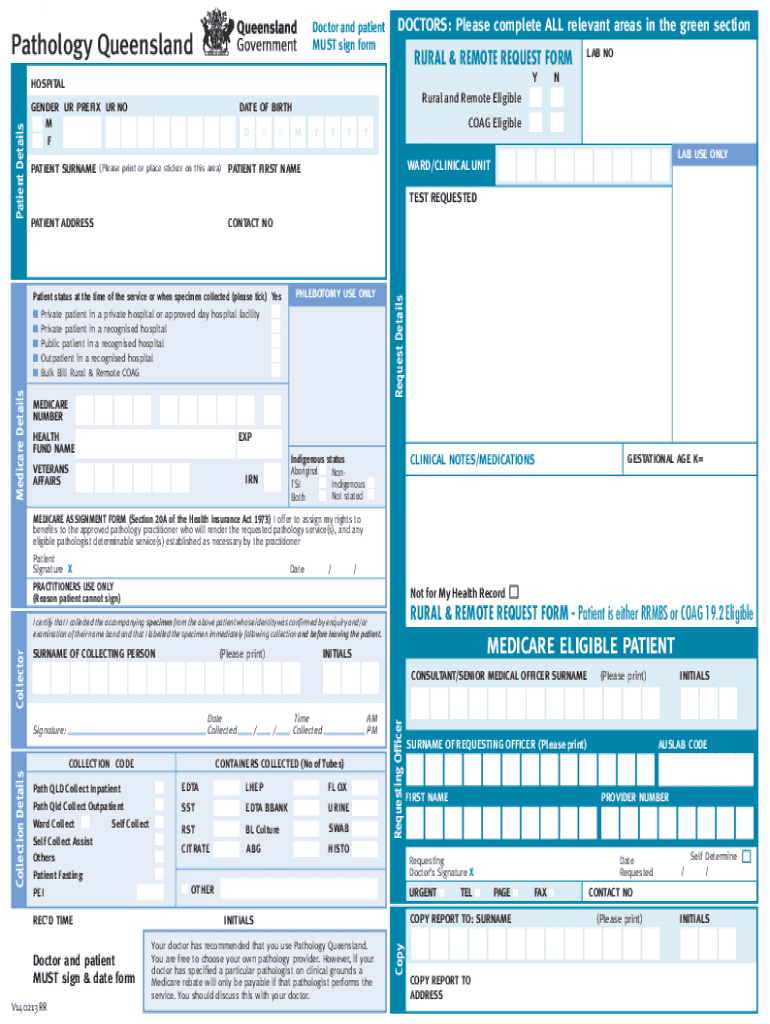 Fillable Online Pathology request form - rural and remote. Pathology ordering form for those ...
