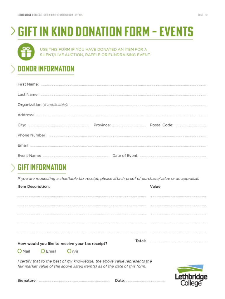 Fillable Online Gift In Kind Donation Form - Langara College - Fill and ...