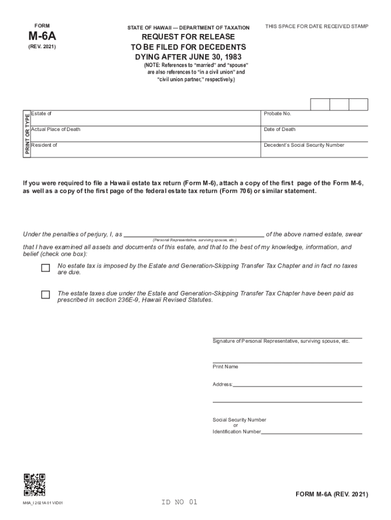 Fillable Online Form M-6A, Rev 2021, Request of Release to be Filed for ...