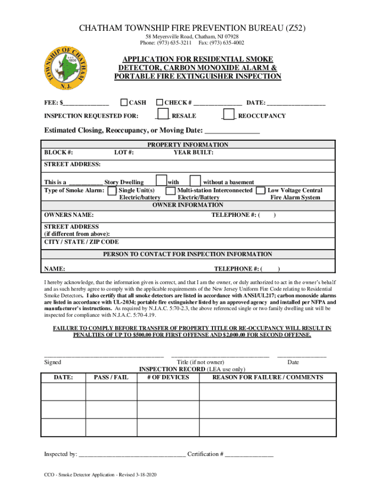 Fillable Online PDF application for residential smoke detector, carbon ...