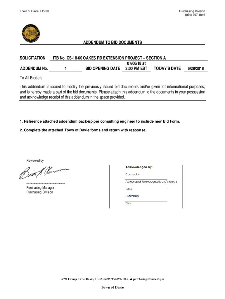 Fillable Online ADDENDUM TO BID DOCUMENTS SOLICITATION ITB No ... Fax Email Print - pdfFiller
