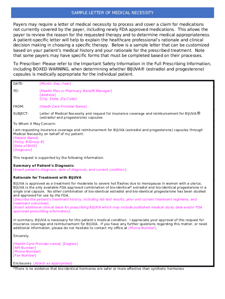 SAMPLE LETTER OF MEDICAL NECESSITY - BIJUVA ... Doc Template | pdfFiller