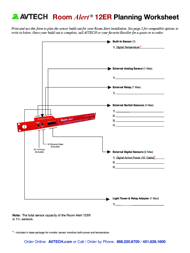 Fillable Online Fillable Online AVTECH Room Alert 3E Planning Worksheet ...