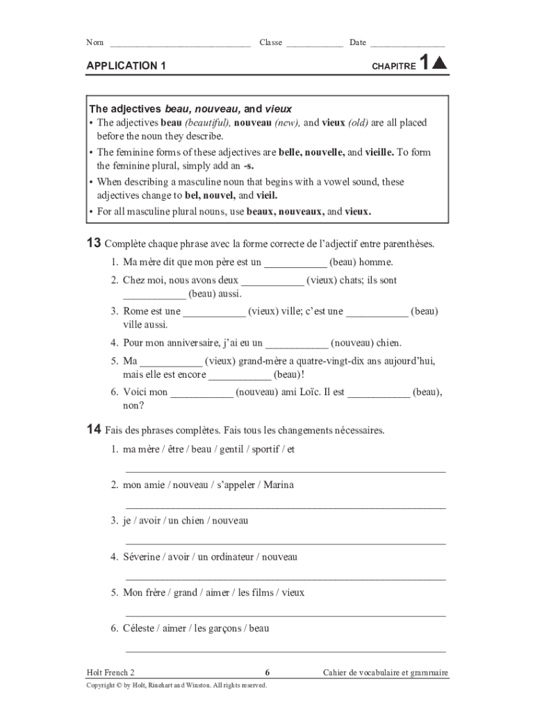 Fillable Online Beau, nouveau, vieux have different plural forms for ...