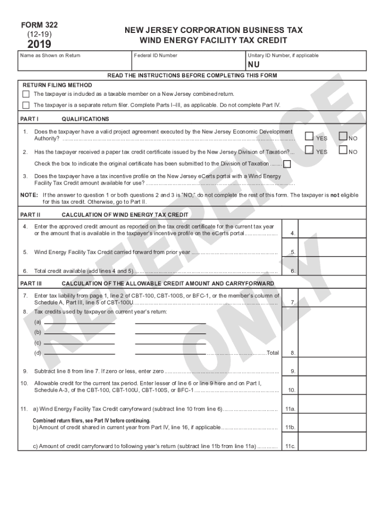 Fillable Online Form 322 Wind Energy Facility Tax Credit Fax Email ...