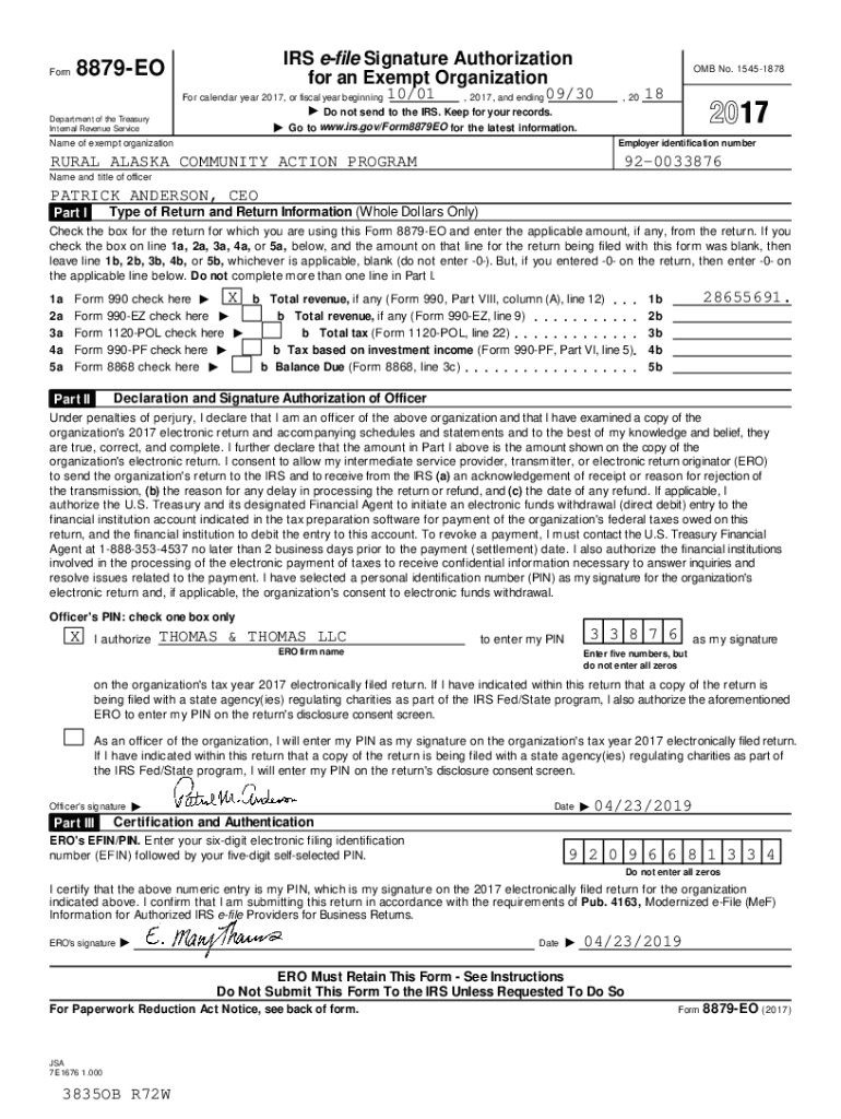Fillable Online Get the free Form IRS efile Signature Authorization for an Exempt ... Fax Email ...