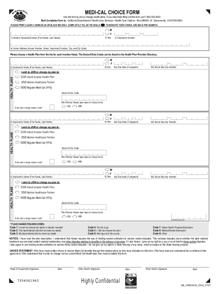 Fillable Online Fillable Online Medi-Cal Choice Form for Los Angeles ...