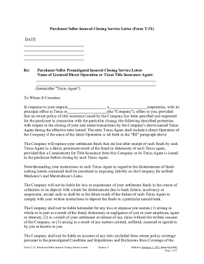 Fillable Online Fillable Online Form T-50 Insured Closing Service ...