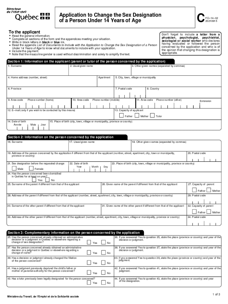 Fillable Online Application to Change the Sex Designation of a Person ...