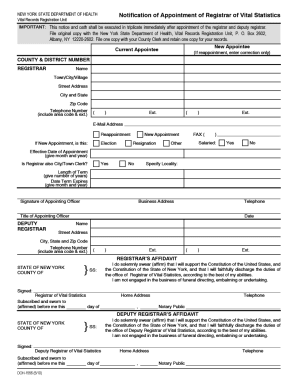 Fillable Online DOH-1556 Notification of Appointment of Registrar of ...