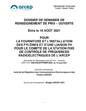 Fillable Online dossier de demande de - arcep.tg Fax Email Print - pdfFiller