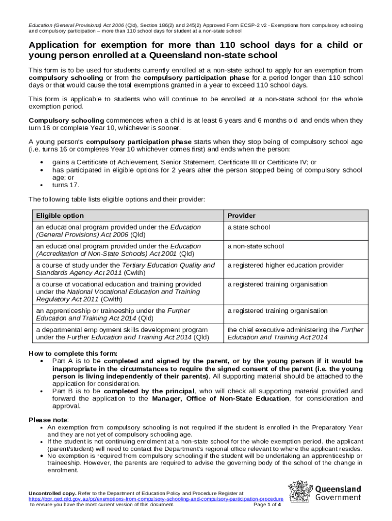 PDF 1 Application For Exemption From Compulsory Schooling Or Doc PDF 1 Application For Exemption From Compulsory Schooling Or Doc