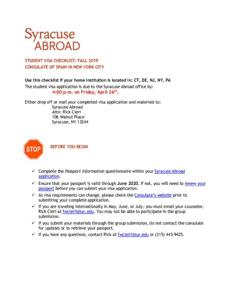 Fillable Online suabroad syr student visa checklist consulate of spain ...