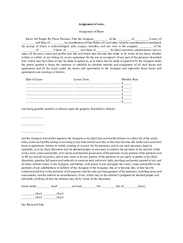 Fillable Online Assignment Of Rents Fax Email Print PdfFiller Fillable Online Assignment Of Rents Fax Email Print PdfFiller