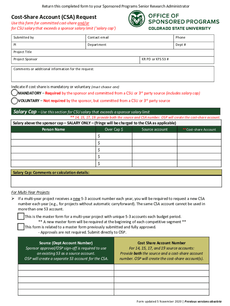 Fillable Online Revised CSA Request - November 2020 Fax Email Print ...
