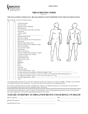 Fillable Online MRI Screening Form - Studylib Fax Email Print - pdfFiller