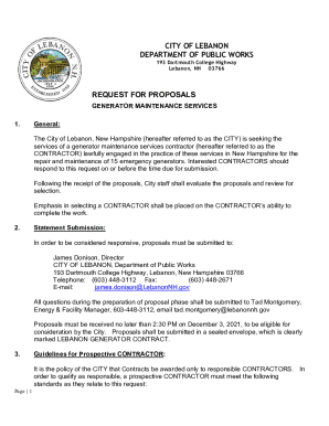 Fillable Online REQUEST FOR PROPOSAL-Generator Maintenance Services Fax ...