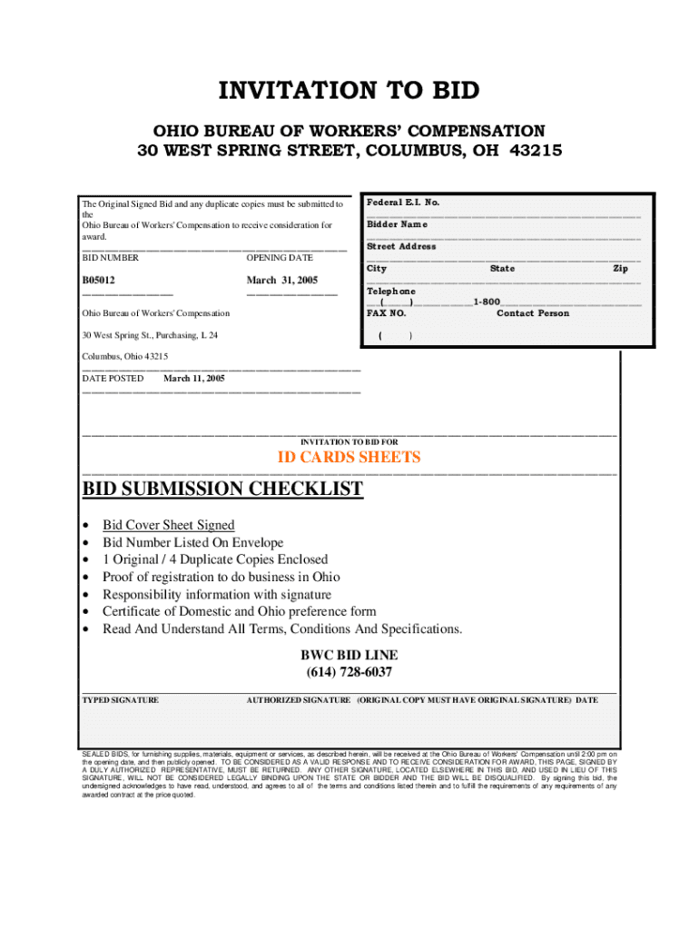 Fillable Online OHIO BUREAU OF WORKERS' COMPENSATION INVITATION 30 WEST ... Fax Email Print ...