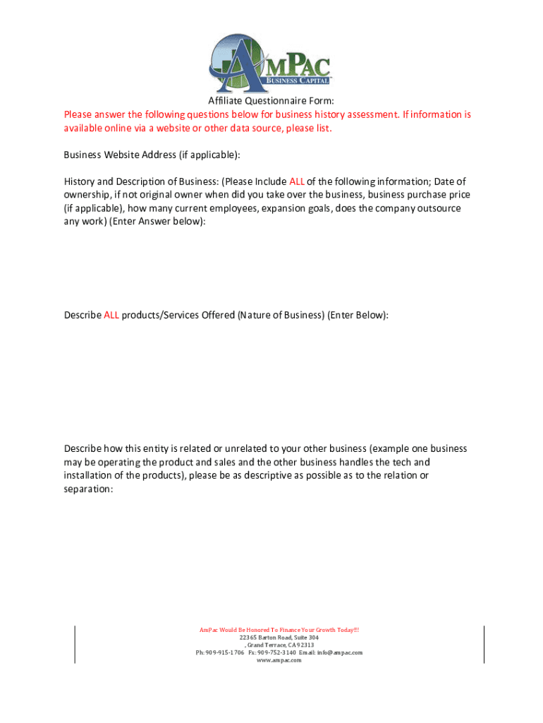 Fillable Online ampac.com 05 AmPac-Affiiate-QuesitonaireAffiliate ...