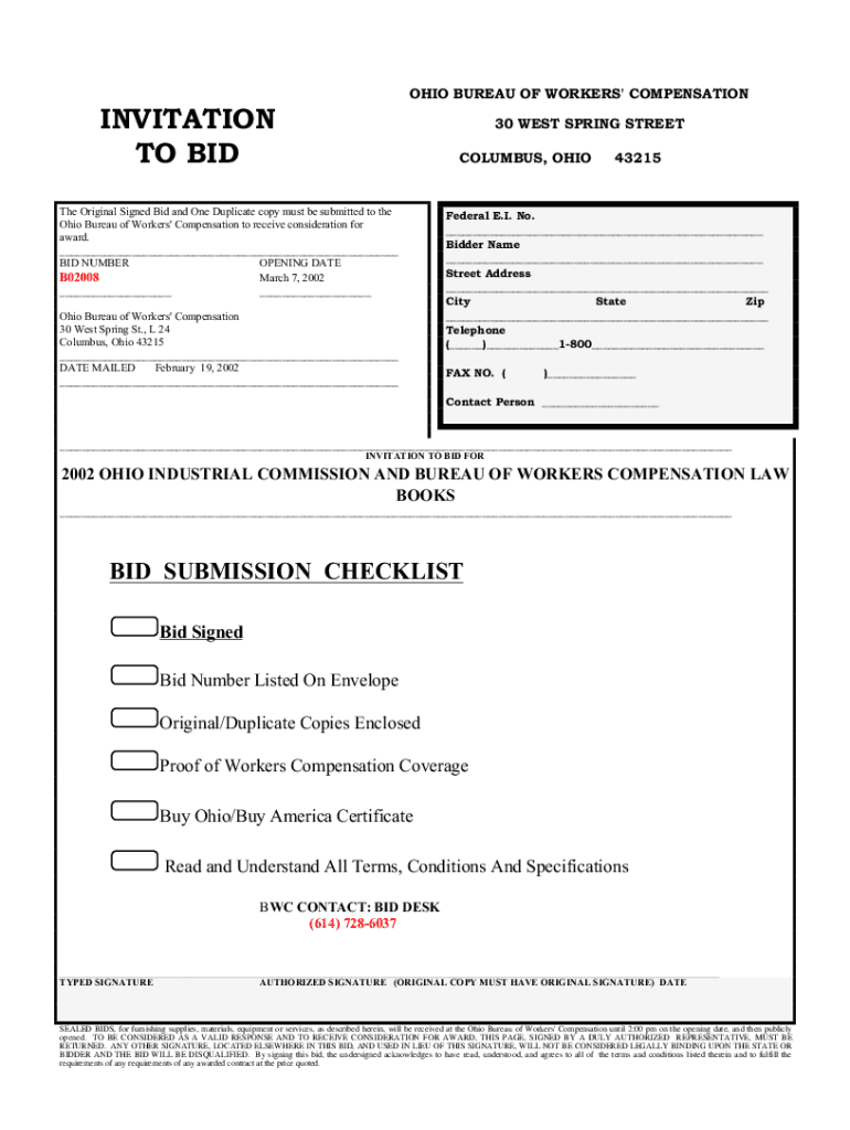 Fillable Online INSTRUCTIONS FOR SUBMITTING BIDS - Ohio Bureau of ...
