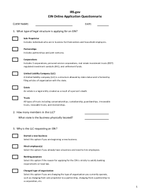 Fillable Online IRS.gov EIN Online Application Questionnarie Fax Email ...