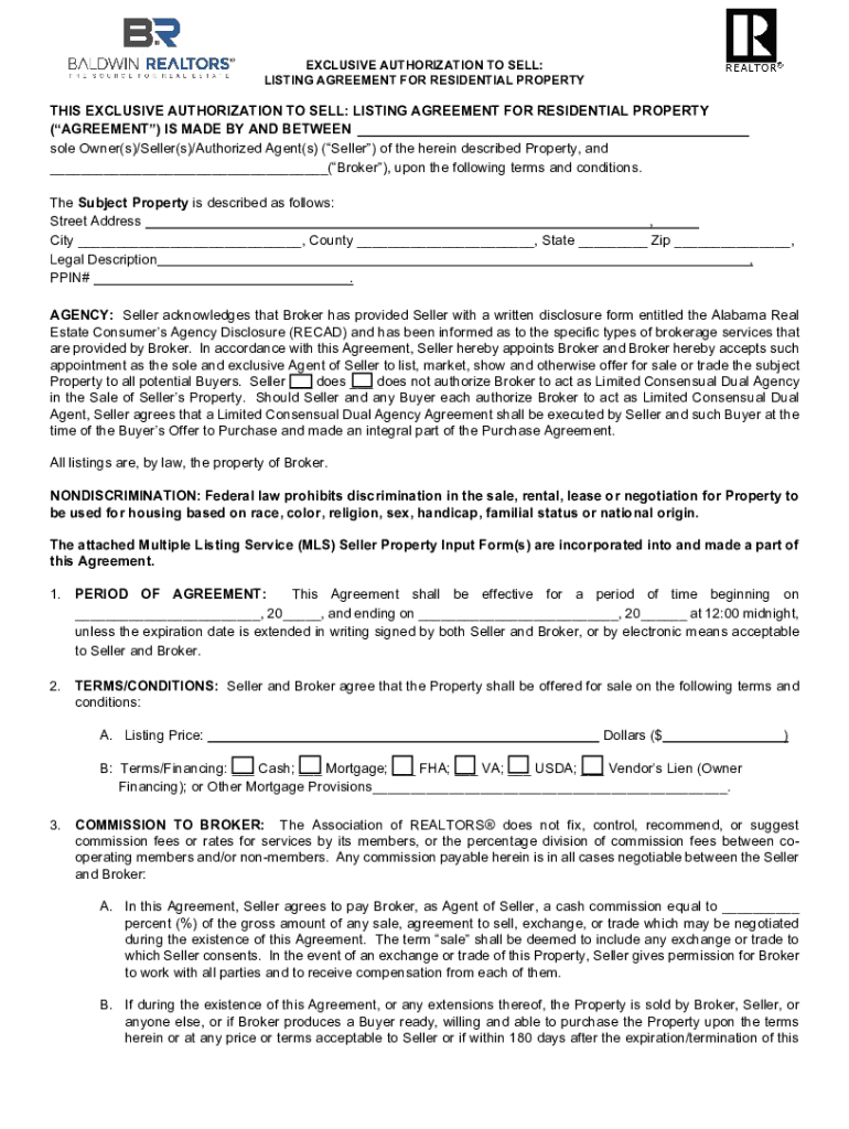 Fillable Online Free Exclusive Right-to-Sell Listing Agreement - WordPDFeForms Fax Email Print ...