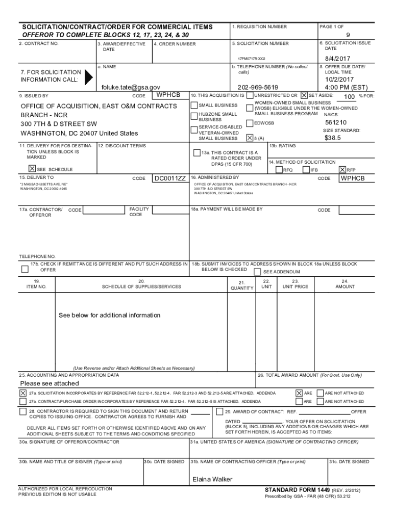 Fillable Online solicitation/contract/order for commercial items ...