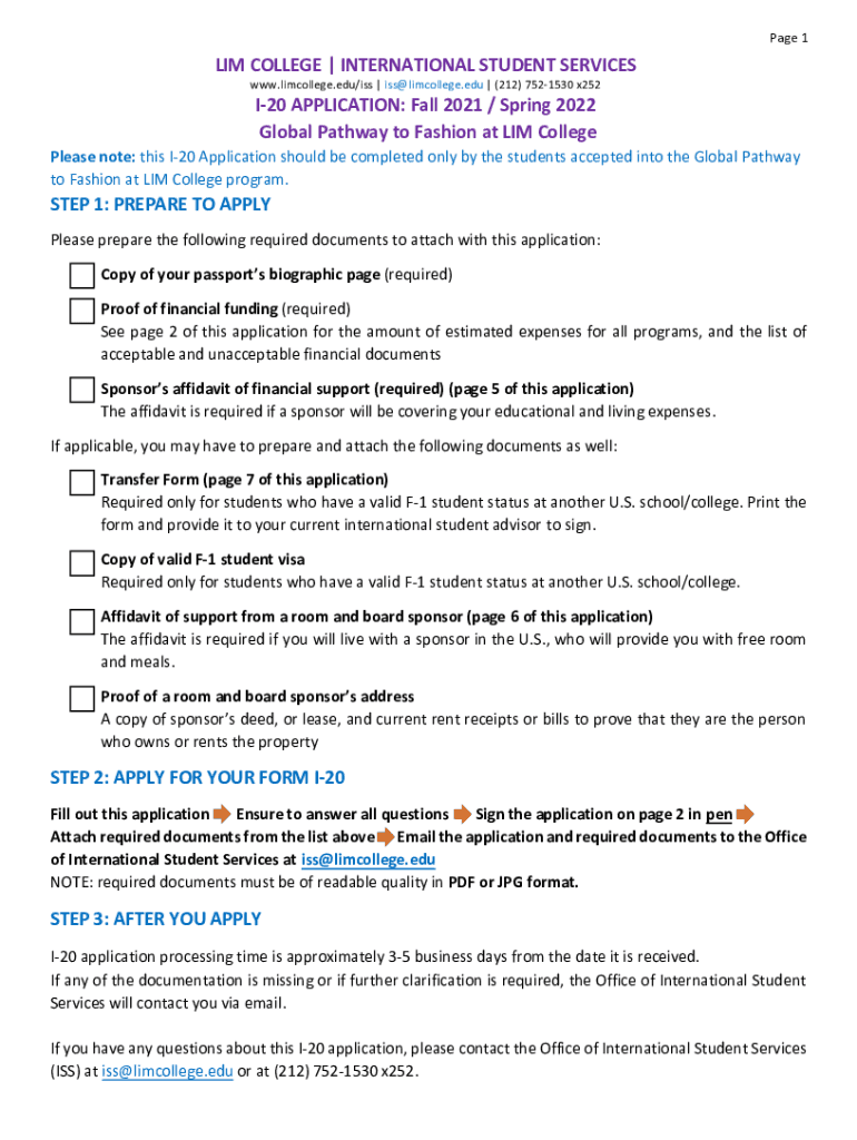 Fillable Online Form I-20 for International Students at LIM College Fax ...