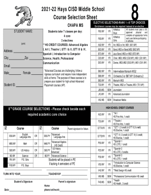 Fillable Online PDF 2021-22 Hays CISD Middle School Course Selection Sheet Fax Email Print ...