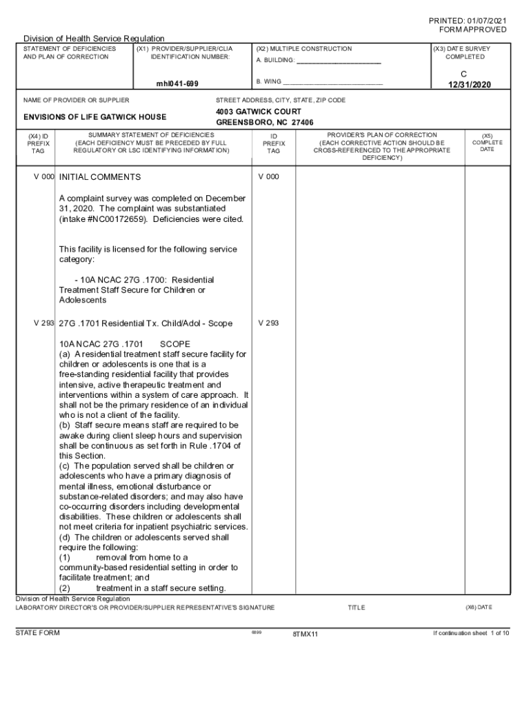 Fillable Online PDF NC DHSR MHLCS: Statement of Deficiency Fax Email ...
