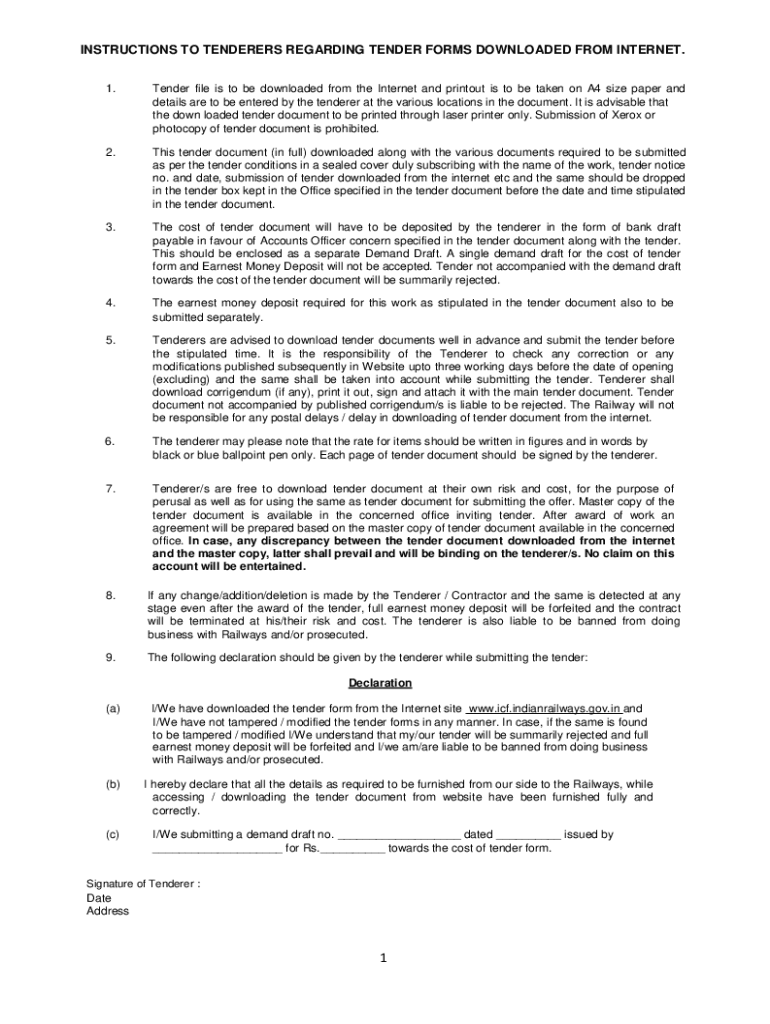 Fillable Online Fillable Online Instructions to tenderers regarding ...