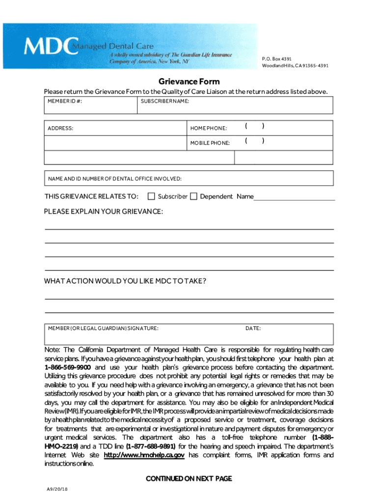 Fillable Online MDC DTC Grievance Form Fax Email Print - pdfFiller