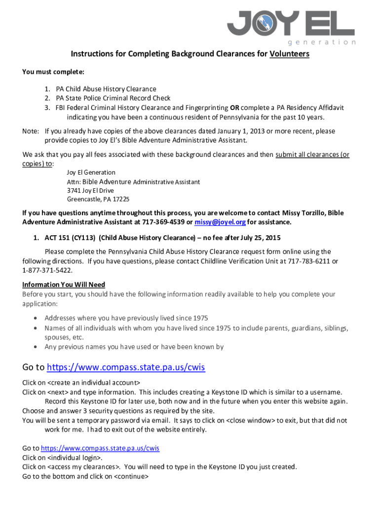 Fillable Online Clearances - Pennsylvania Department of Human Services ...