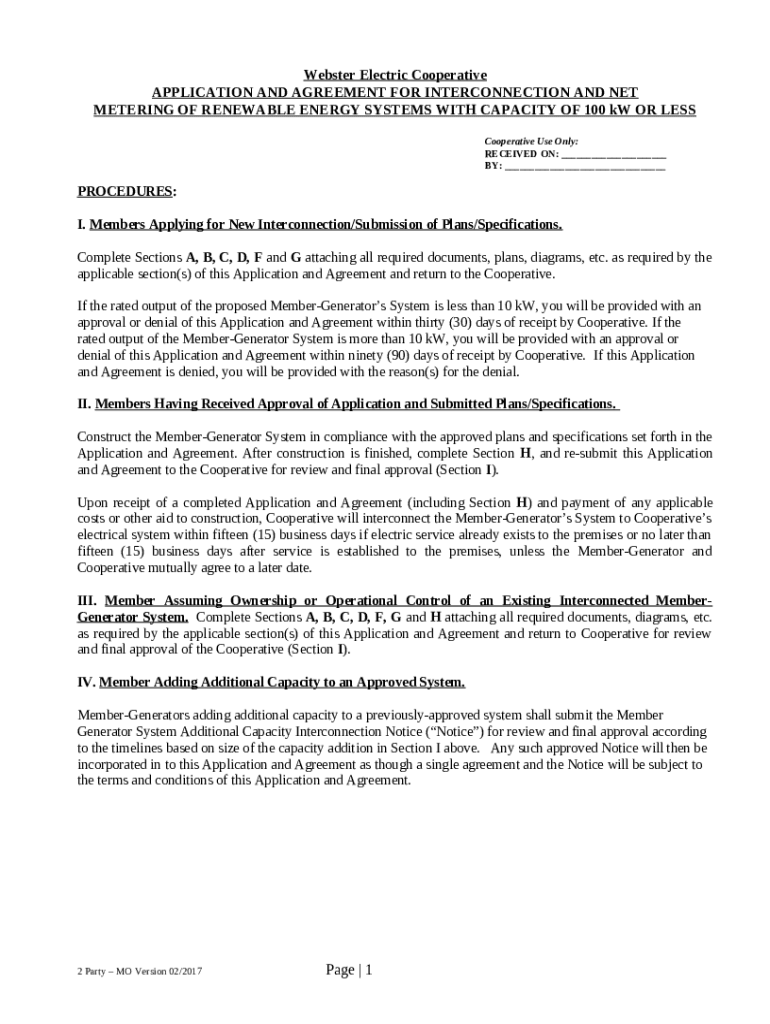 APPLICATION AND AGREEMENT FOR INTERCONNECTION AND NET ... Doc Template ...