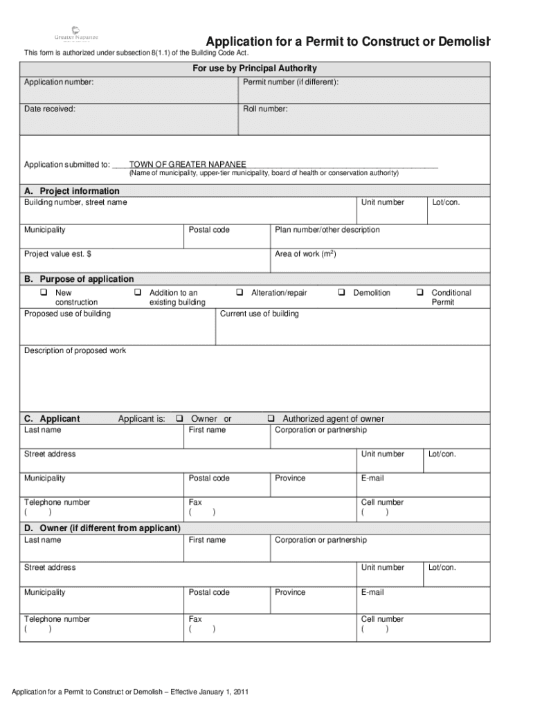 Fillable Online Fillable Online Application for a Permit to Construct or Demolish Fax Email ...
