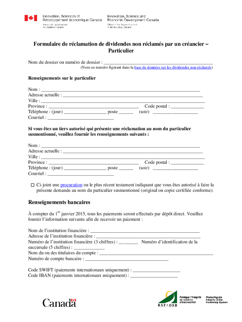 Fillable Online Fillable Online Formulaire de rclamation de fonds non ... Fax Email Print ...