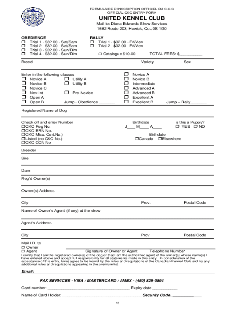 Fillable Online RE DINSCRIPTION OFFICIEL DU C.C.C OFFICIAL CKC ENTRY ...