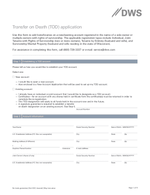Fillable Online DWS Form-40. Transfer on Death Application Fax Email ...