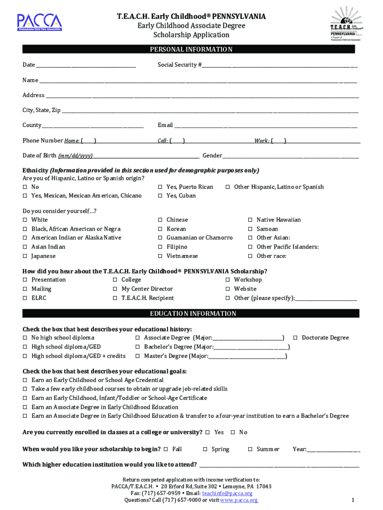 Fillable Online PDF T.E.A.C.H. Early Childhood Texas Scholarship ...