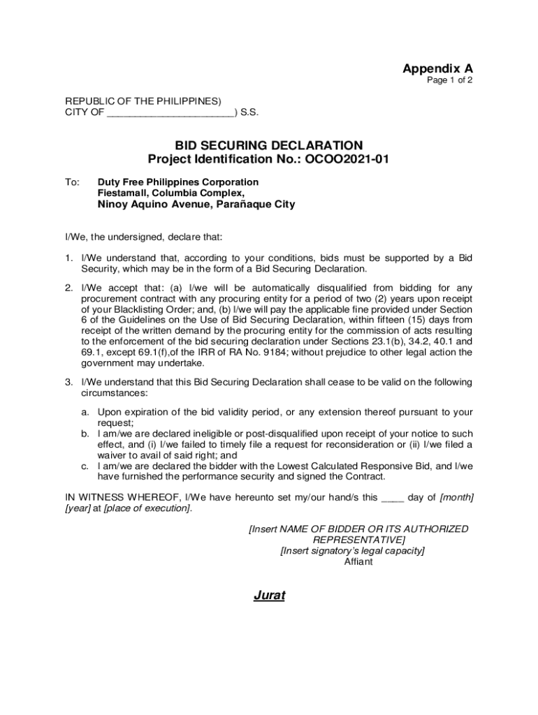 Fillable Online dutyfree gov REPUBLIC OF THE PHILIPPINES ) CITY OF ) S ...