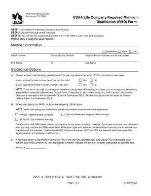 Fillable Online USAA Life Company Required Minimum Distribution (RMD ...