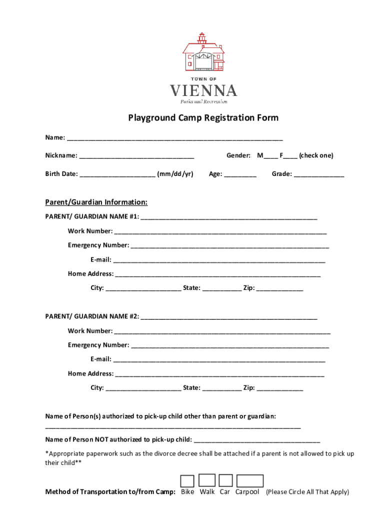 Fillable Online Playground Camp Registration Form Fax Email Print ...