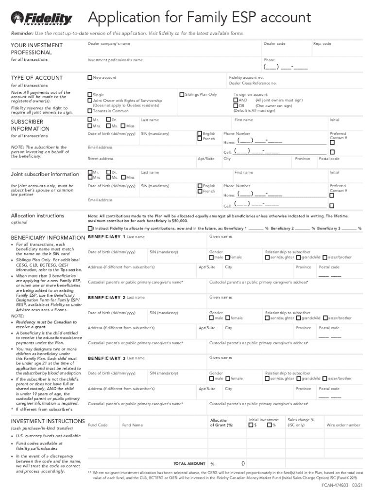 Fillable Online RESP Family application form Fax Email Print - pdfFiller